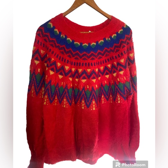 Time and Tru | Sweaters | Time And Tru Fuzzy Fair Isle Red Sweater ...